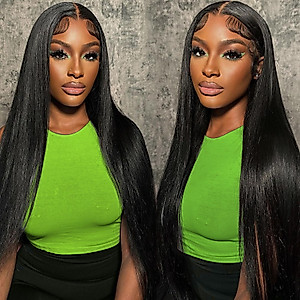TENACOO 28 Inch Straight Lace Front Wigs 100% Human Hair Pre Plucked Straight Wigs 13x4 Lace Front Wigs Human Hair 180% Density HD Lace Front Wigs with Baby Hair 10A Glueless Lace Frontal Wigs