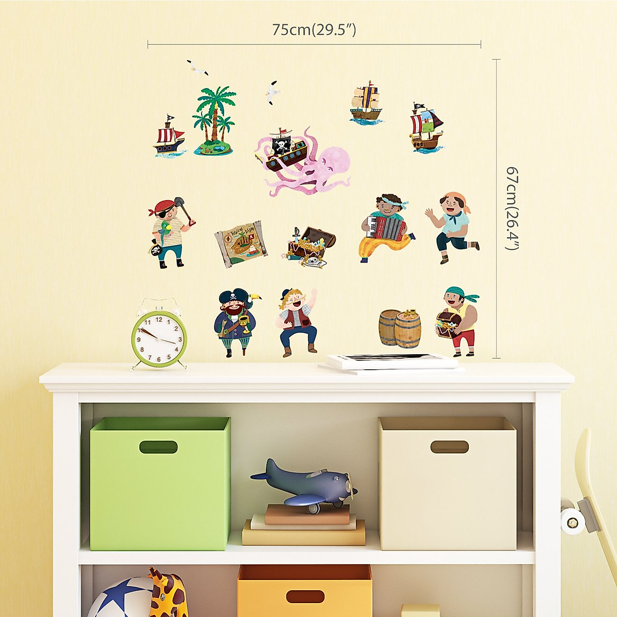 DECOWALL DS-8010 Pirates & Treasure Island Kids Wall Stickers Wall Decals Peel and Stick Removable Wall Stickers for Kids Nursery Bedroom Living Room (Small) décor
