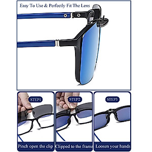 FF FRAZALA Polarized Clip On Sunglasses Rimless Non-flip Design UV Protection Sunglasses for Prescription Glasses (Black,Medium)