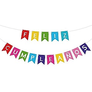 Feliz Cumpleaños Banner,Colorful Spanish Birthday Bunting Banner for Birthday Party Decorations