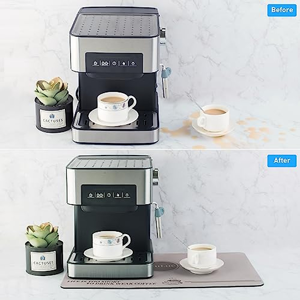 KuLuc Coffee Mat, Coffee Bar Mat, Dish Drying Mat for Kitchen Counter Decor Coffee Station Coffee Bar Accessories under Coffee Maker Coffee Station Organizer Coffee Espresso Accessories Light Gray