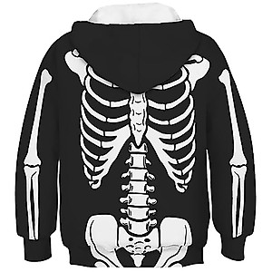 ALUWU Boys Girls Hoodies Kids 3D Print Pullover Sweatshirts With Pocket Cool Funny Long Sleeve Hooded Cute Graphic Comfy Halloween SkeletonHoody for Teens Size 11-12T