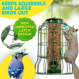 Wild Bird Feeders Squirrel Proof for Outside Hanging, 1.25 lb Capacity Steel Bird Feeder Squirrel Proof for Small Birds, Chew Proof and Rust Proof, 4-Port