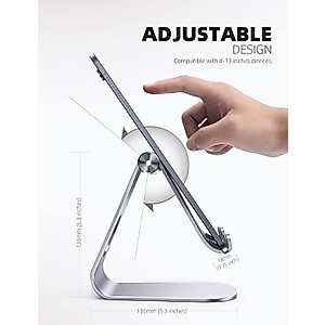 Lamicall Tablet Stand, Adjustable Tablet Holder - Desktop Stand Dock Holder Compatible with 4-13" Tablet Such as iPad Pro 11, 9.7, 10.5, 12.9 Air Mini 4 3 2, Kindle, Nexus, Tab, Silver