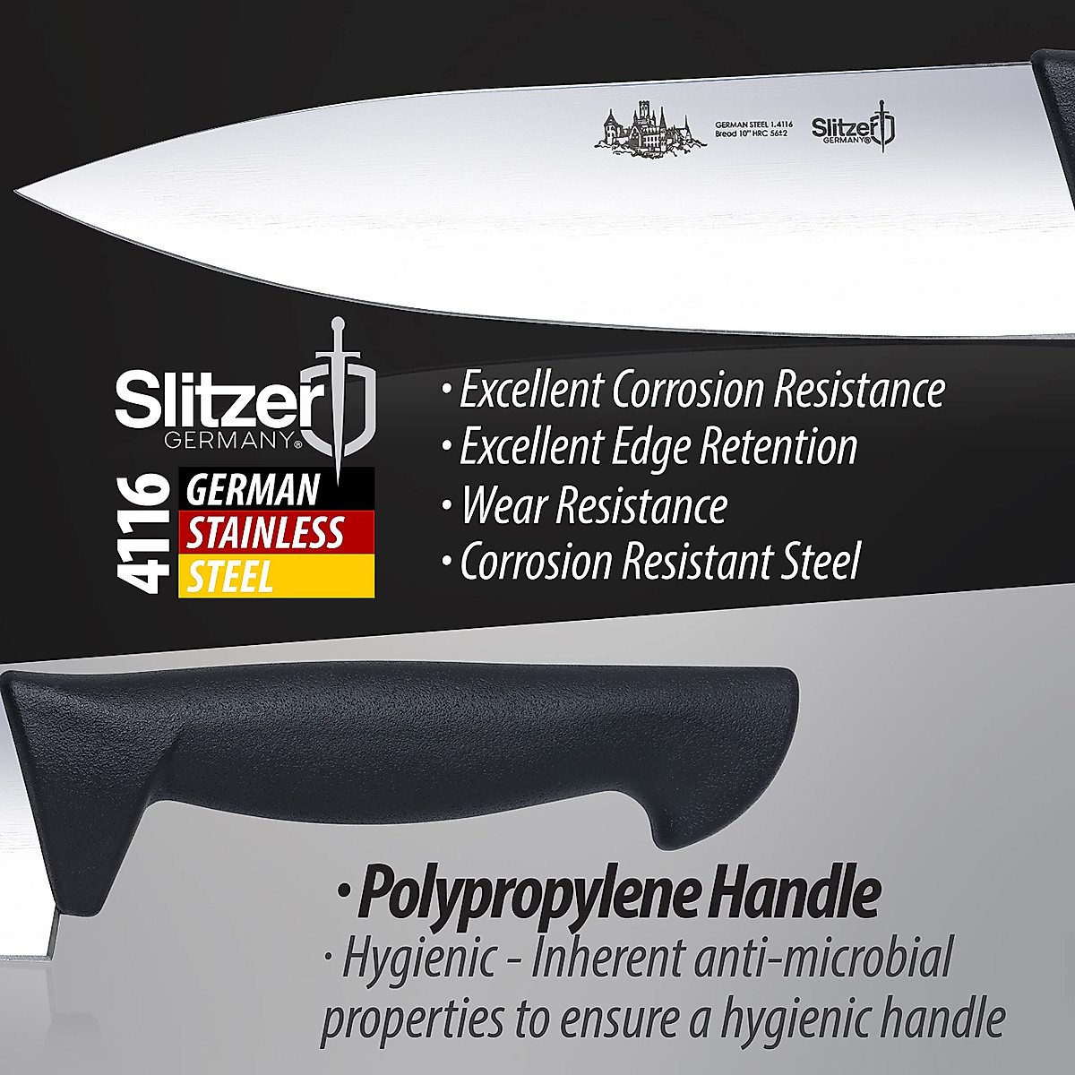 Slitzer Germany Chef Knife 8 inch, Multipurpose, Sharp Kitchen Knife, German Stainless Steel, Ergonomic Handle, Home or Professional Use.