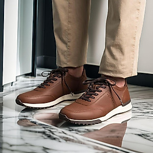 VELEZ Full Grain Leather Shoes for Men - Business Casual Sneakers - Designer Fashion Men's Dress Shoes Brown 8