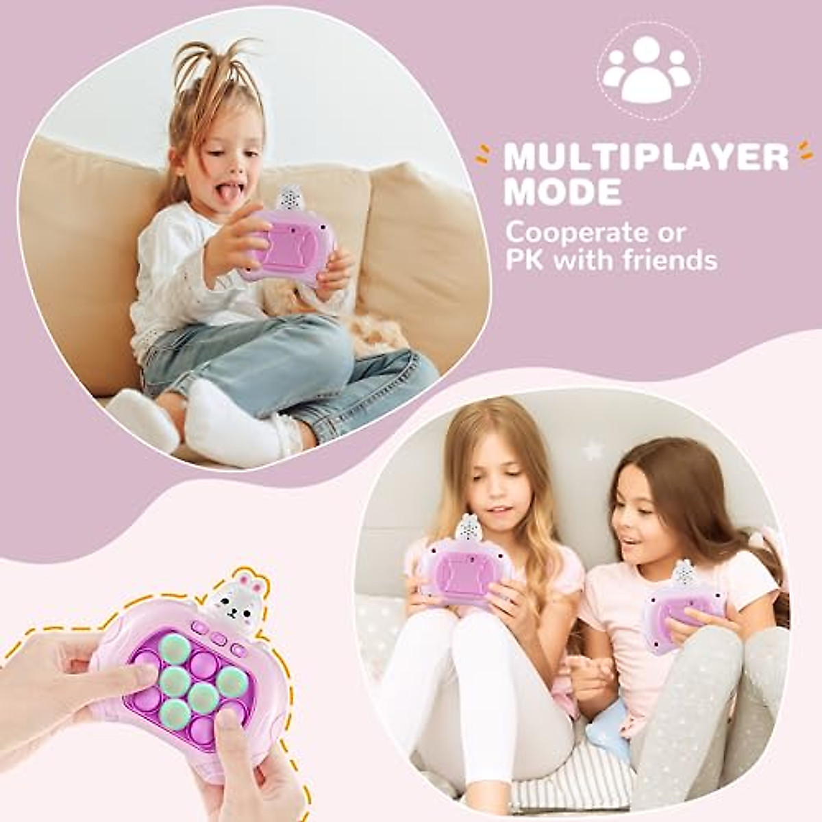 Ideashop Pop Fidget Game for Kids Adult, Handheld Quick Push Bubble Toy Light Up Game, 4 Modes, More Challenging Travel Portable Puzzle Game Machine, for Kids Birthday Gift (Rabbit)