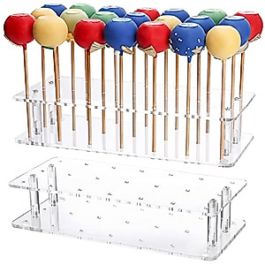 Goabroa 2-Pack Cake Pop Display Stand, 21 Hole Thick Clear Acrylic Lollipop Holder Weddings Baby Showers Birthday Parties Anniversaries Halloween Candy Decorative (Updated)