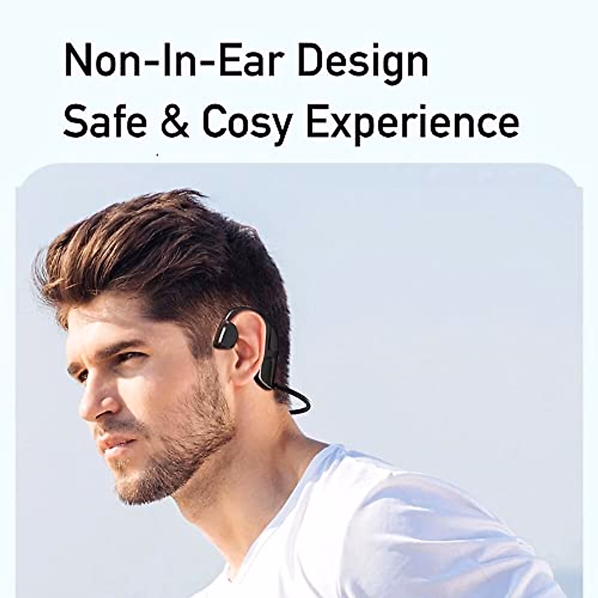 KENKUO Open Ear Headphones Wireless Bluetooth, Air Conduction Headphones, Waterproof & Sweatproof Sport Headphones Built-in Mic, Only 15g Light Weight, for Workouts and Running, Black