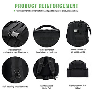 CALUOMATT Large Military Tactical Backpack for Men, 40-50L Black Military Backpack for Men and Women, Bug out Bag Army 3 Days Assault Pack Bag Rucksack with Molle System