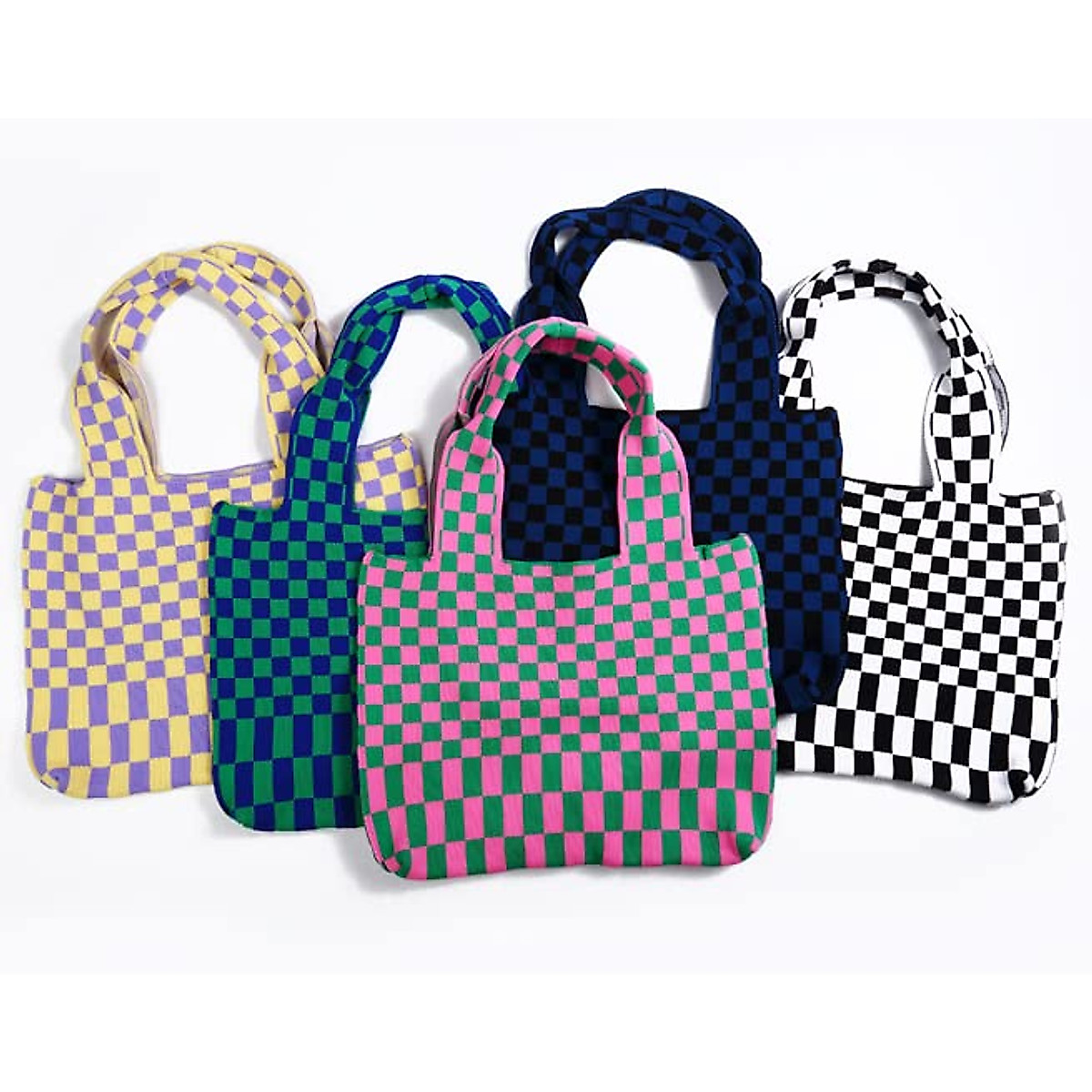 Knit Shoulder Bag for Women Extra Large Plaid Hobo Bag Chic Checkboard Satchel Tote Bag for Work School 2022, Black/Navy