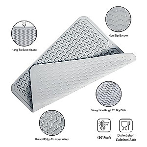 Silicone Dish Drying Mat - Dish Drying Mat for Kitchen Counter - Built-in Drain Lip - Easy to Clean - Eco-Friendly - Heat Resistant Mat for Kitchen Counter Sink or Drawer Liner - Gray