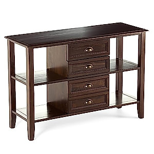 SIMPLIHOME Burlington SOLID WOOD 44 inch Wide Transitional Console Sofa Entryway Table in Mahogany Brown with Storage, 3 Drawers and 4 Shelves, for the Living Room, Entryway and Bedroom
