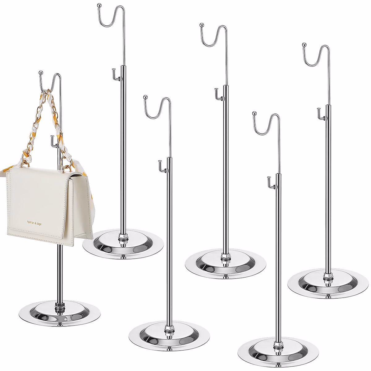 Therwen 6 Pcs Bag Display Stands Purse Display Stand Adjustable Height Handbag Holder for Home Boutique Store Counter Retail(Silver)