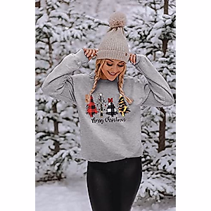 KIDDAD Merry Christmas Sweatshirt for Women Long Sleeve Drop Shoulder Ugly Christmas Tree Pullover Lightweight Shirt Top… Grey