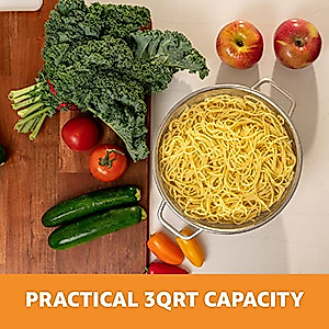 PriorityChef Colander, Stainless Steel Kitchen Strainer For Washing Rice, Pasta And Small Grains, 3 Quart