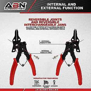 ABN Snap Ring Pliers Set – 5 Pc Interchangeable Jaw Head C Clip Pliers Set – Straight, 45, and 90 Degree Angled Jaws