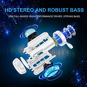 comiso Waterproof Bluetooth Speaker IPX7, 25W Wireless Portable Speakers Loud Sound Strong Bass Stereo Pairing 36 Hours Playtime, Bluetooth 5.0 Built in Mic for Calls White