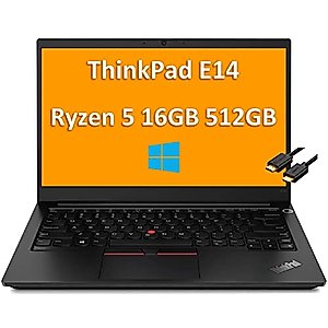 Lenovo ThinkPad E14 Gen 2 14" FHD IPS (16GB RAM, 512GB SSD, AMD 6-Core Ryzen 5-4500U(Beat i7-1165G7)) Business Laptop, Long Battery, Anti-Glare, Type-C (DP and Charge), Webcam, Win 10 / 11 Pro - 2022