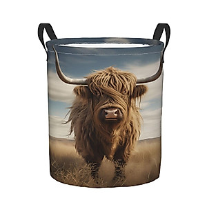 Foruidea Highland Cow Laundry Basket,Laundry Hamper,Collapsible Storage Bin, Oxford Fabric Clothes Baskets,Nursery Hamper For Home,Office,Dorm,Gift Basket