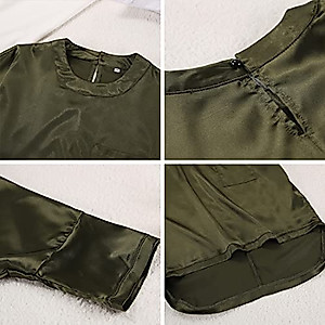 Pajama Sets Womens Silk Satin Pajamas Family Set Short Sleeve Nightwear with a Pocket Soft Loungewear for Summer Spring,2-imitation Silk-green,X-Large