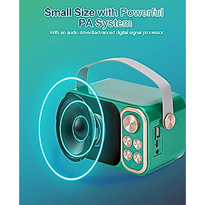 JIEFOCH Karaoke Machine for Kids & Adults, Portable Mini System with 2 Wireless Microphones & Bluetooth Connectivity,Sing Your Heart Out (Retro Green)