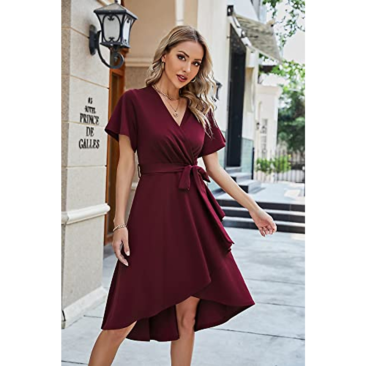 Church 1950s Dress for Women Vintage Elegant Ruffle A Line Casual Cocktail Party Modest Dress for Special Occasions Wine Red XL