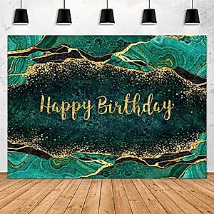 Aperturee 7x5ft Green Marble Happy Birthday Backdrop Glitter Gold Dots Girls Women Sweet 16 Luxury Abstract Photography Background Banner Supplies Photo Booth Studio Props Party Decoration Multicolor