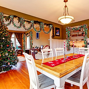 Dingion 59 Feet Christmas Tinsel Garland Metallic Twist Garland Ornaments Hanging Glitter Xmas Garland for Christmas Tree Indoor Outdoor Decoration Party Supplies(Silver, Red, Green)