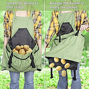 Gardening Apron, Garden Apron with Pocket for Harvesting Gardening Weeding, 100% Cotton Canvas Water Resistant Apron with Quick Release Pocket for Men&Women, Perfect Gardening Gift(Green)