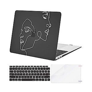 MOSISO Compatible with MacBook Air 13 inch Case 2022 2021 2020 2019 2018 Release A2337 M1 A2179 A1932 Retina Display Touch ID, Plastic Face Sketch Hard Shell & Keyboard Cover & Screen Protector, Black
