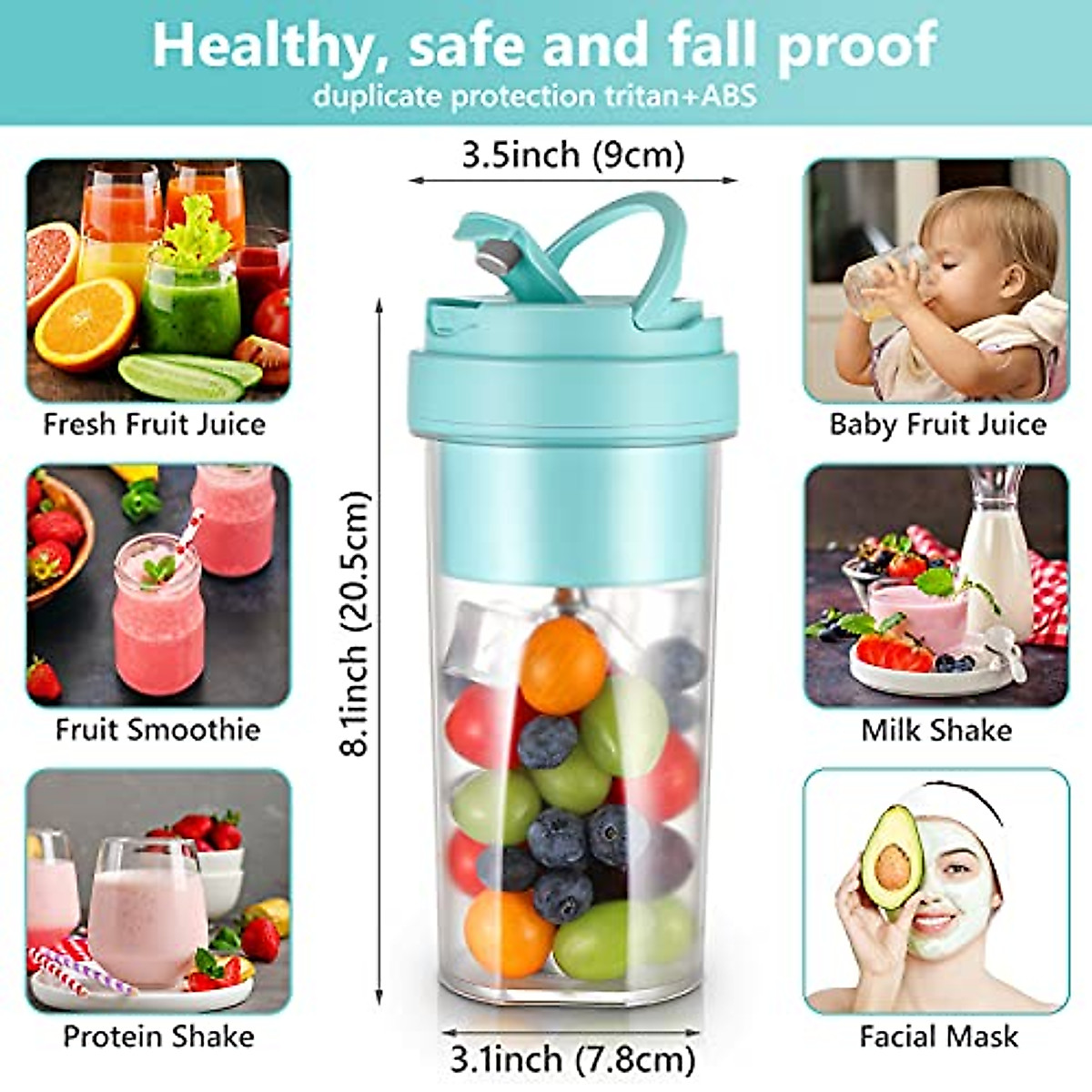 BTOYM Portable Blender, 19oz Personal Hand Blender for Smoothies and Shakes,4400mAh Mini Blender with Rechargeable USB, Six 3D Blades Handheld Juicer Perfect for Home, Travel, Office, Gym