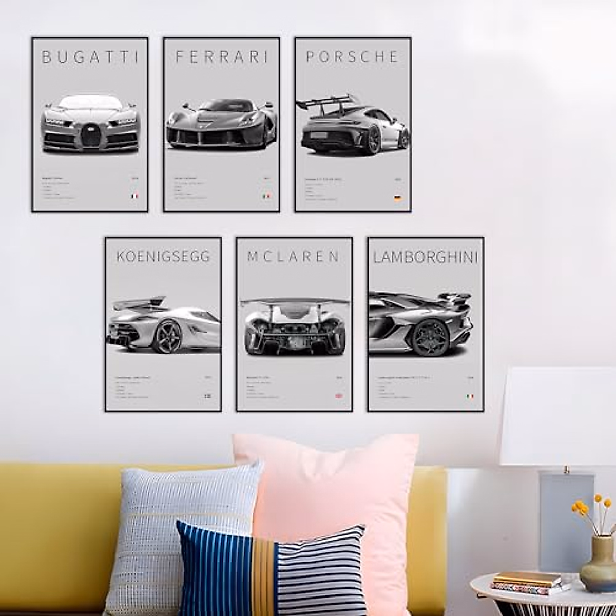 Car Canvas Poster Wall Art, Supercar Art Prints, 6pac/Set (6 Set, 8 x 12 in Unframed)