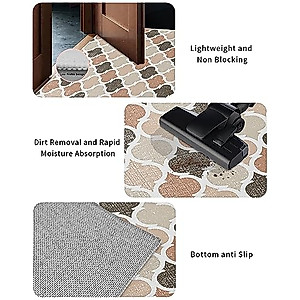 Front Entrance Floor Mats, Non Slip Bathroom/Kitchen Mat Absorbent Durable Small Rugs, Retro Geometric Morocco Tile Pattern Print Door Mat Indoor/Outdoor Carpet Shoes Scraper 18x30 inch