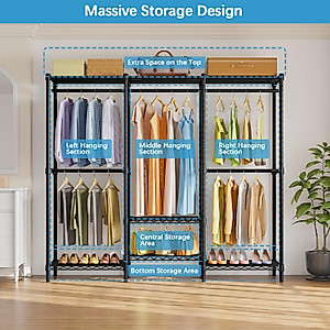 VIPEK V5C SE Garment Rack Wardrobe Closet, Heavy Duty Clothes Rack with Adjustable Shelves and Black Upgraded Polyester Cover, Black Metal Clothing Storage Organizer for Bedroom, 70.1" Lx17.3 Wx76.4 H