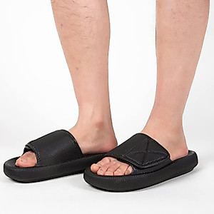 LongBay Comfy Cloud Cushion Slides for Women and Men | Soft Thick Sole EVA Sandals with Adjustable Strap | Non Slip Shower Slippers