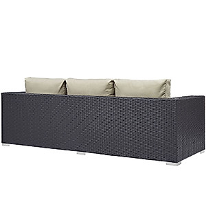 Modway Convene Wicker Rattan Outdoor Patio Sofa in Espresso Beige
