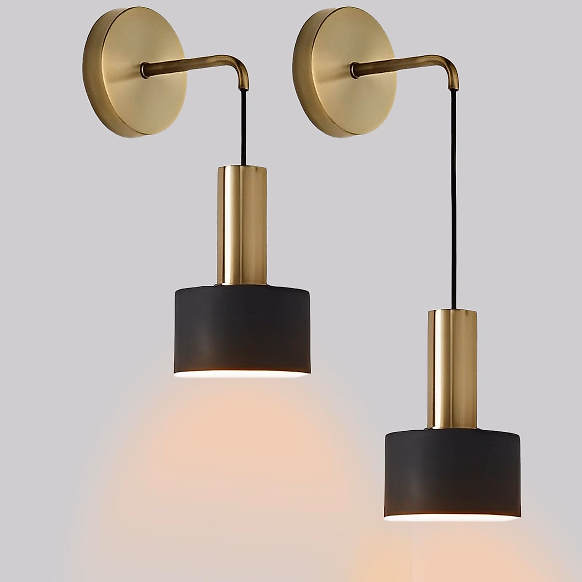 CATA-MEDICA Black Indoor Wall Sconces Set of 2, Modern Adjustable Height Bedside Wall Lamp, Wall Mounted Lamp, E26 Brass Wall Lights Fixtures for Bedroom Living Room Hallway Corridor Stairs