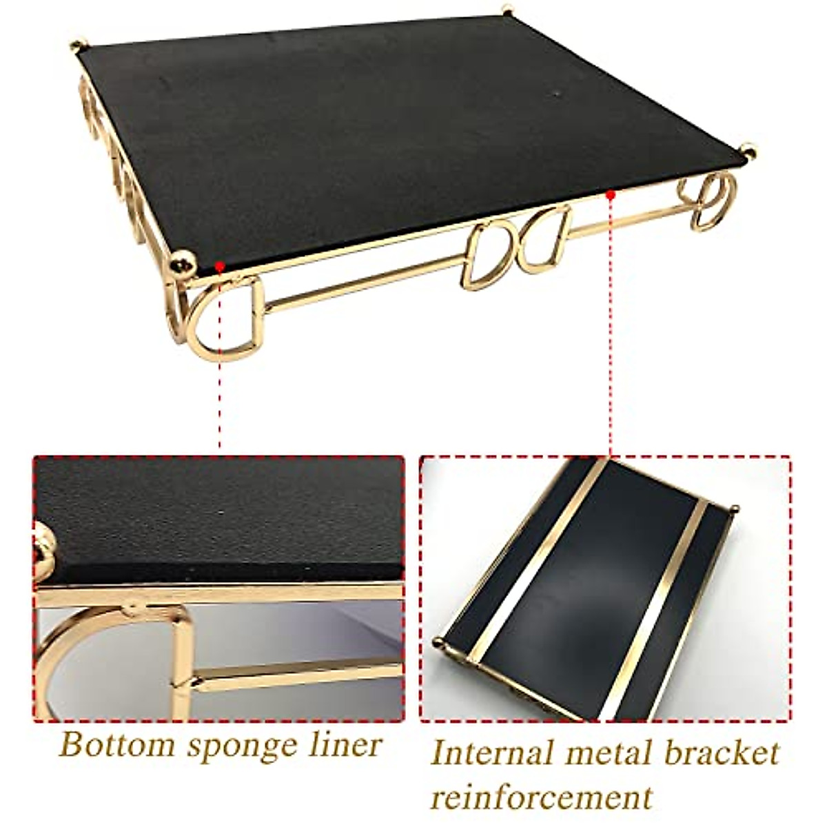 Mirror Tray, Gold Perfume Tray, Large Decorative Tray, Metal Jewelry Tray, Makeup Perfume Holder Organizer for Dresser, Vanity, Bathroom 13.8 "X9.8 X2