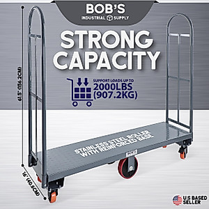 BISupply Rolling Cart 61x16 Narrow Aisle Moving Dolly with Curb Wedge Ramps - 2000lb Load Capacity Industrial Uboat Platform Truck with Handles