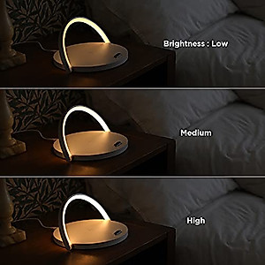mooas Modern Simple Wireless Charging Nightlight (Wood), Max.15W Fast Wireless Charger, Touch Control, 3-Level Brightness, for Galaxy S10/S20/Note 10, iPhone X/11/11 Pro, Airpods 2, LG V50/G7/G8