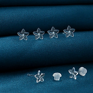 Clear Plastic Earrings for Sports,20g Clear Earrings Spacers Invisible Plastic Post Earrings for Sensitive Ears (6 Pairs Clover Stud Earrings)