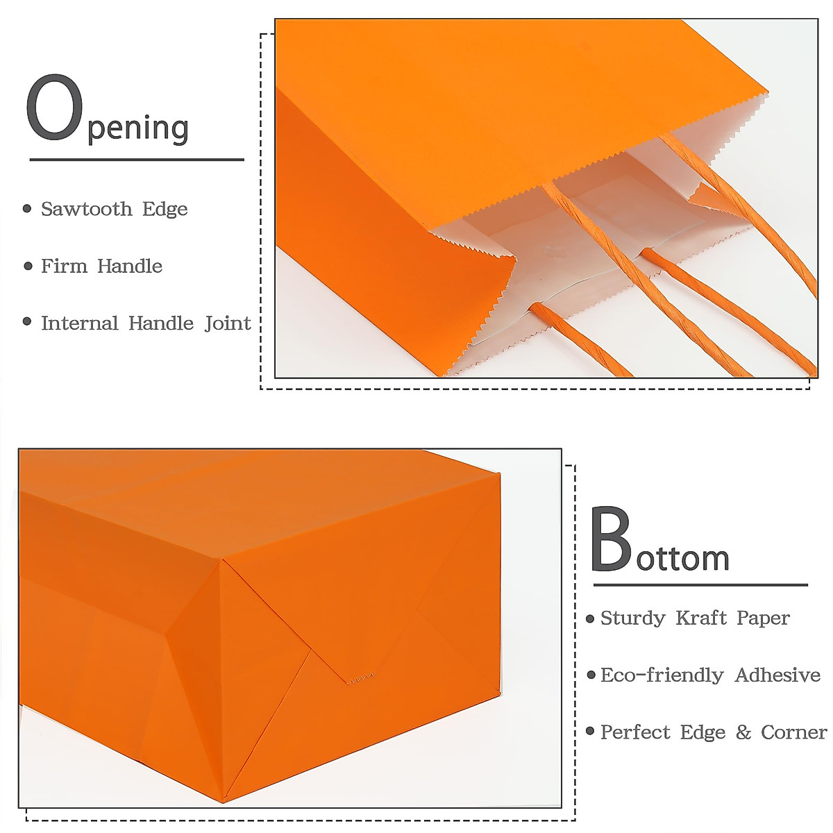 AZOWA Orange Gift Bags Medium Size Kraft Paper Bags with Handles (9.8 x 7.5 x 3.9 in, Orange, 25 Pcs)