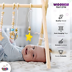 90210 Baby Wooden Baby Play Gym – Wooden Play Gym with 6 Hanging Toys, Baby Gym Activity Center for Educational and Creative Learning