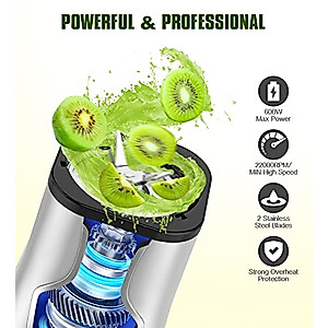 Nuovoware Portable Blender for Shakes and Smoothies, 12 PCS Personal Size Blenders with 6-Edge Blade, 600W Smoothie Blender with 2*20oz Portable Bottle, 3 Speeds for Juice, Protein Drinks, Silver Gray