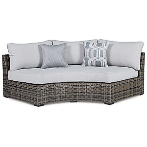 Signature Design by Ashley Harbor Court Casual Outdoor Armless Curved Loveseat with Cushion, Dark Brown & Light Gray