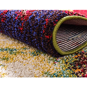 Unique Loom Estrella Collection Colorful, Abstract, Watercolor, Modern, Eclectic Area Rug, 6 ft x 6 ft, Multi/Beige