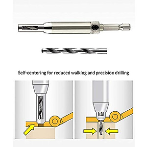 QWORK VIX Bits Self Centering Clic Change Door Hinge Drill Bit Set High-Speed Steel, 5/64", 7/64", 9/64", 11/65", 5mm, 13/64", 1/4"(Black)