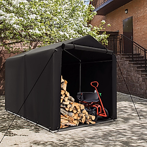 Goplus Portable Shed, 7 x 5.2 x 5.4Ft Storage Tent Shelter w/Roll-Up Zipper Door, Steel Frame, Waterproof Cover, Wind Rope & Ground Stake, Outdoor Storage Shed for Outside Motorcycles Garden Tools