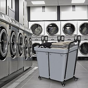 huyear Laundry Cart with Lockable Wheels 2 Section, 240L Large Capacity Commercial Laundry Sorter Rolling Laundry Cart with Sturdy Steel Frame and Removable Waterproof Bags, Laundry Hamper for Storage